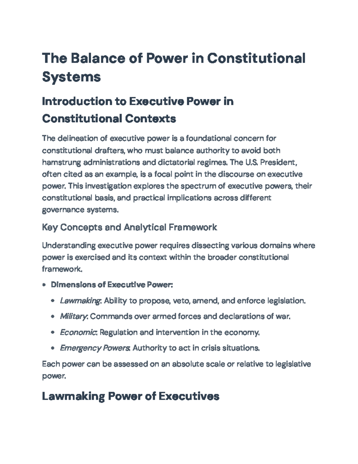 The Balance of Executive Powers in Constitutional Systems Analysis ...