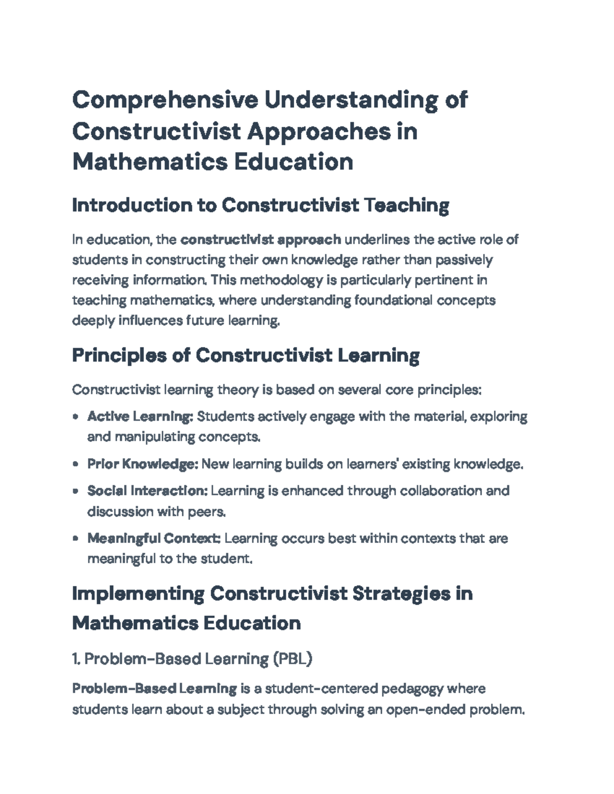 Constructivist Approaches in Mathematics Education: Strategies & Benefits - Comprehensive - Studocu