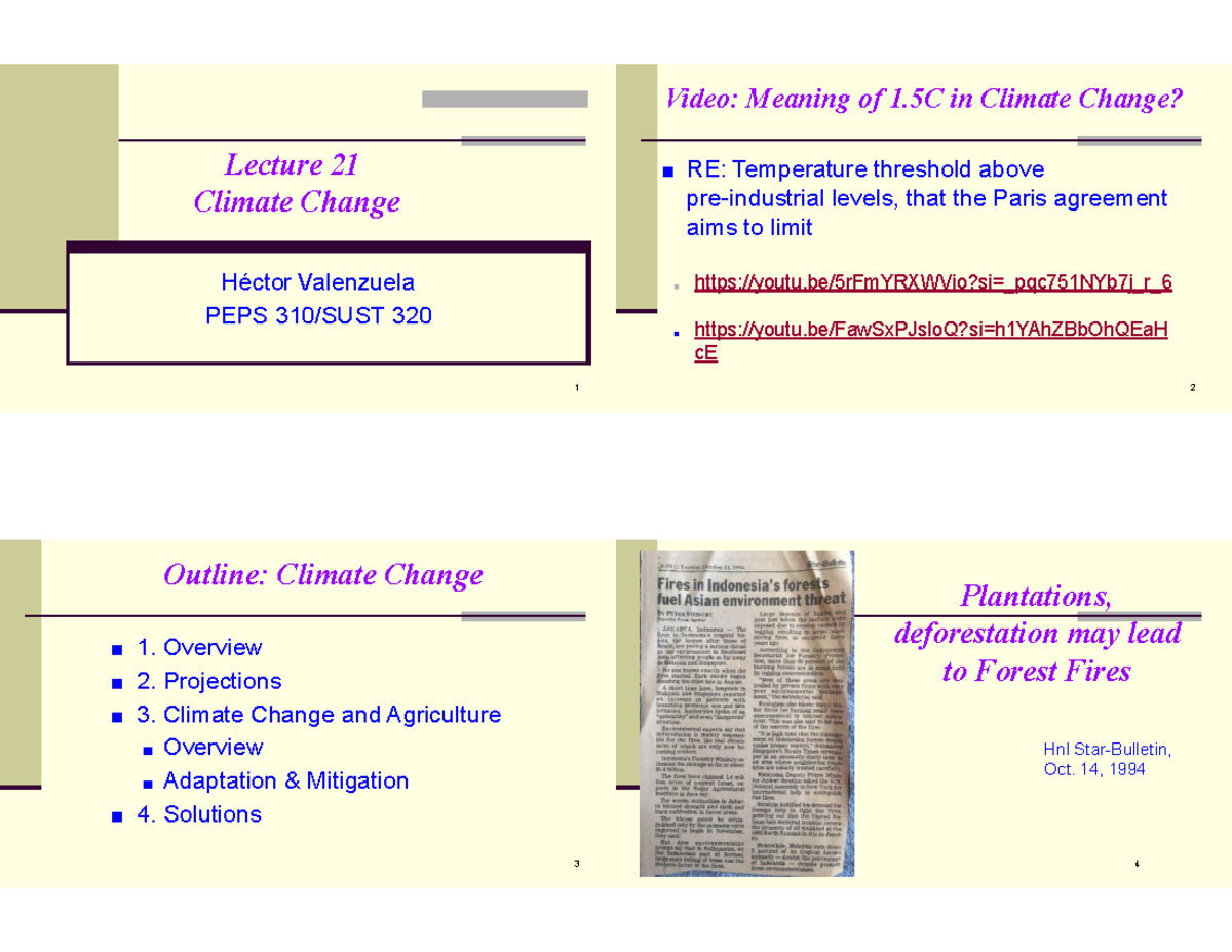 PEPS 310/SUST 320 Lecture 21: Climate Change Impacts & Adaptation Notes ...