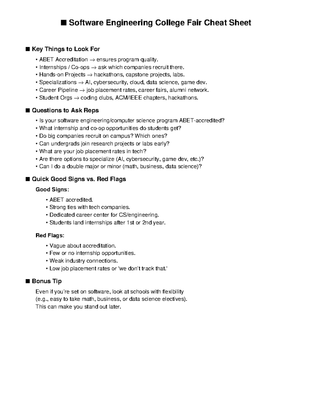 Software Engineering College Fair Cheat Sheet: Key Insights & Tips ...