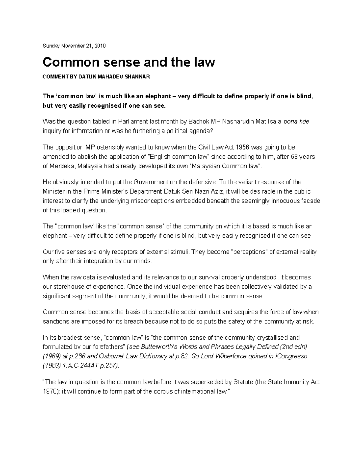 Common Law in Msia - notes - Sunday November 21, 2010 Common sense and ...