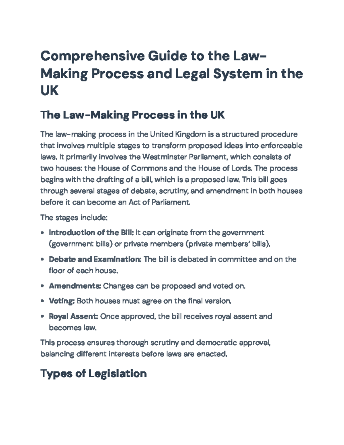 Comprehensive Overview of the Law-Making Process in the UK - Studocu