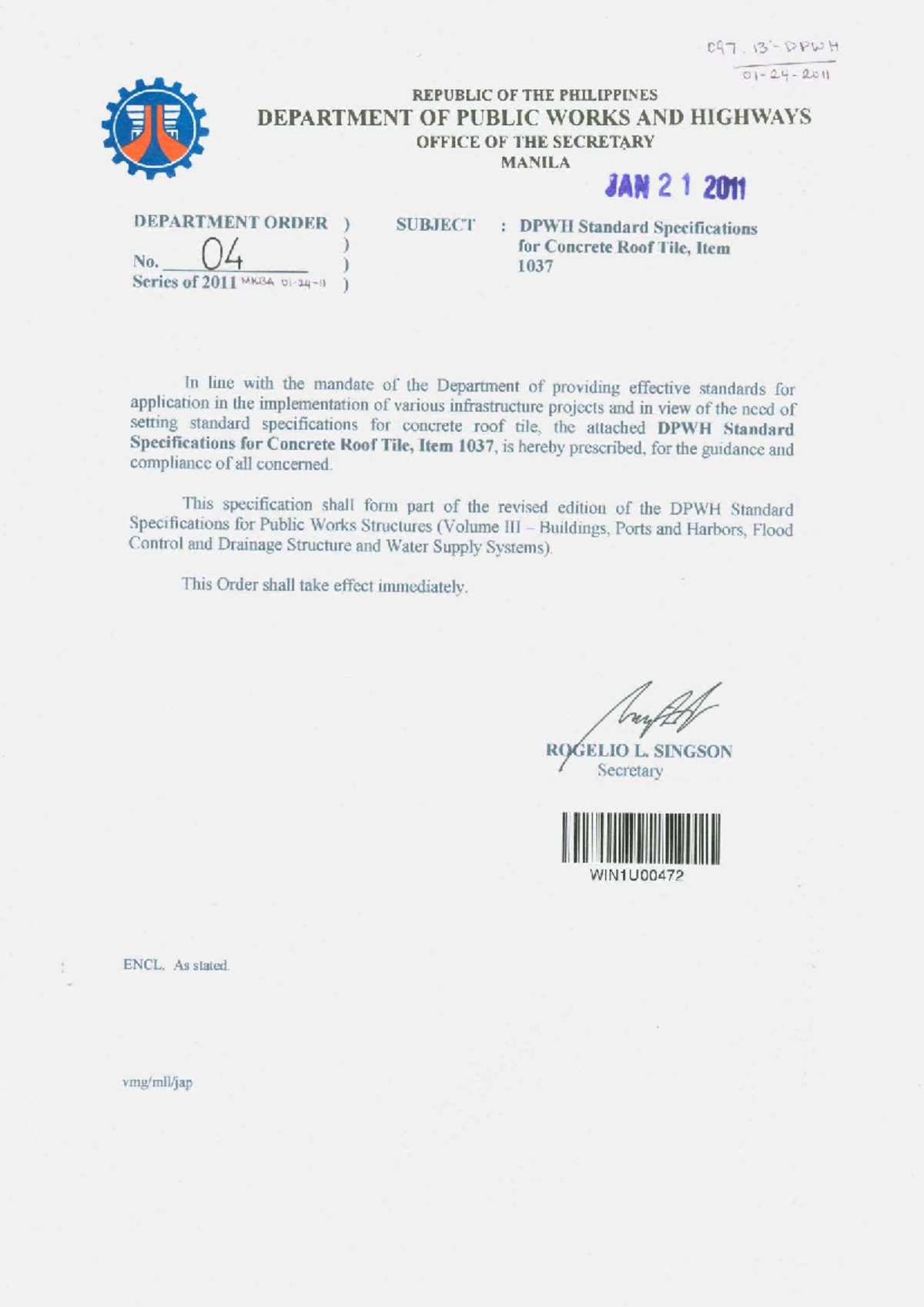 DO 004 S2011 - DPWH Standard Specifications for Concrete Roof Tile ...