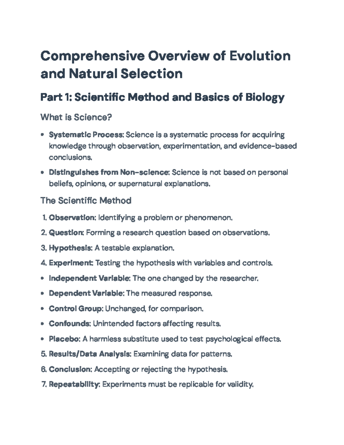Comprehensive Study Guide on Evolution and Natural Selection - BIO101 ...