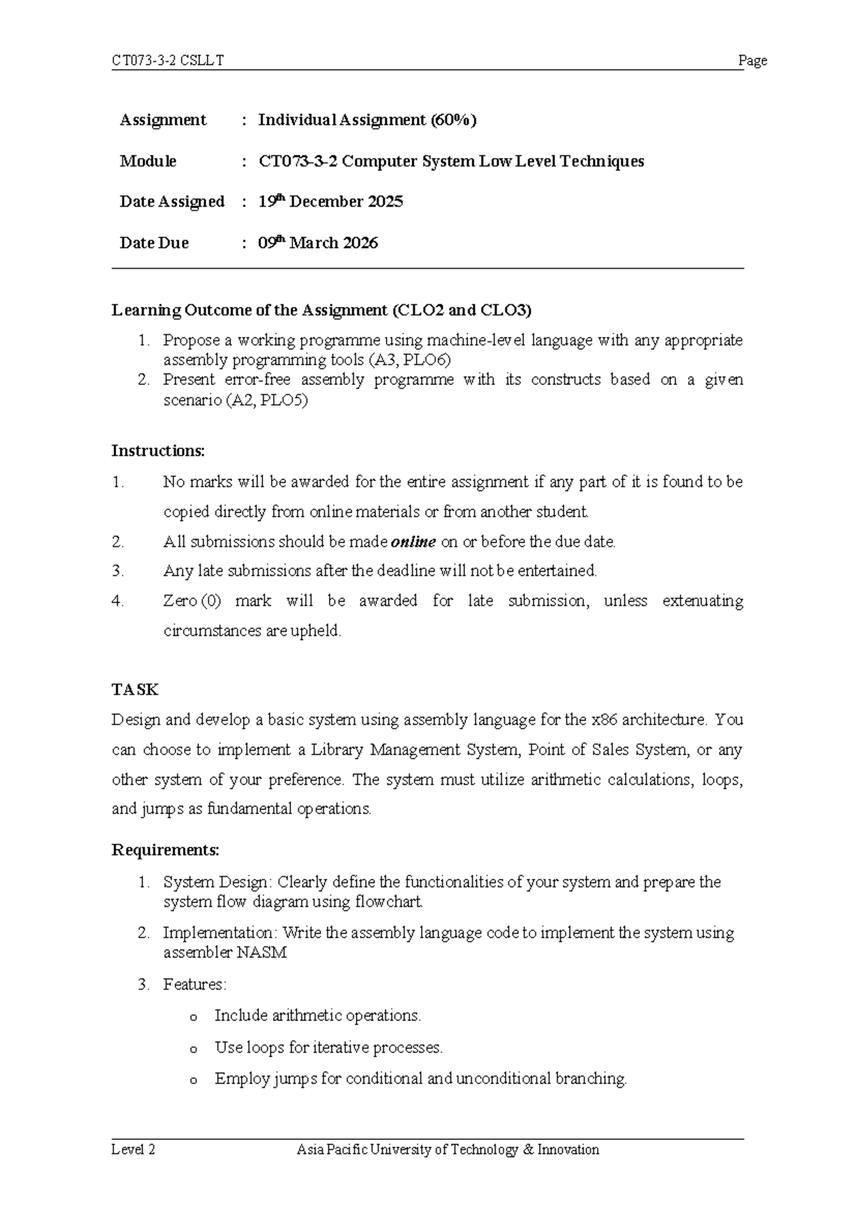 CSLLT Assignment: Assembly Language System Development Guide - Studocu