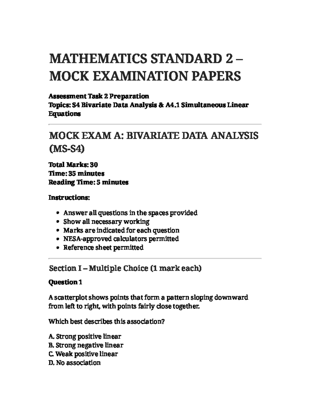 MATHEMATICS STANDARD 2 MOCK EXAMINATION PAPERS SOLUTIONS - Studocu