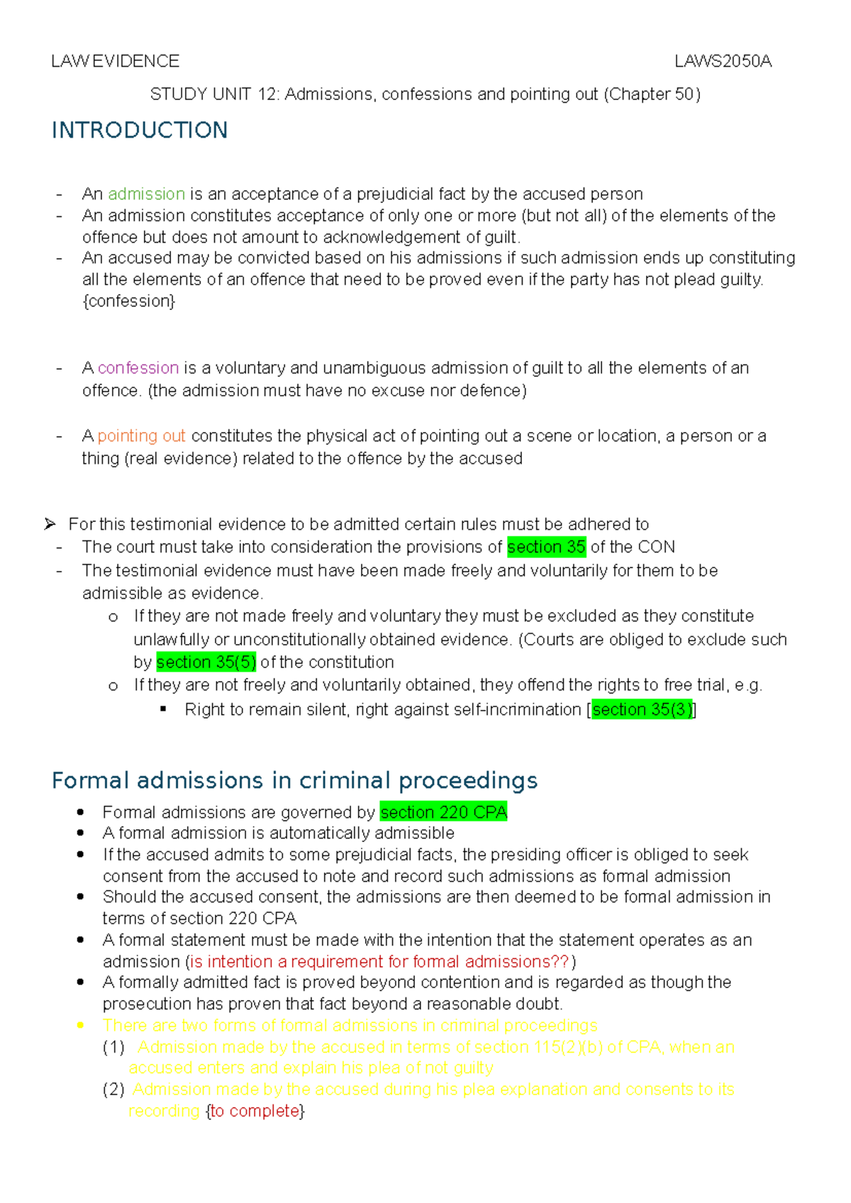 LAW Evidence Study Unit 12 - LAW EVIDENCE LAWS2050A STUDY UNIT 12 ...