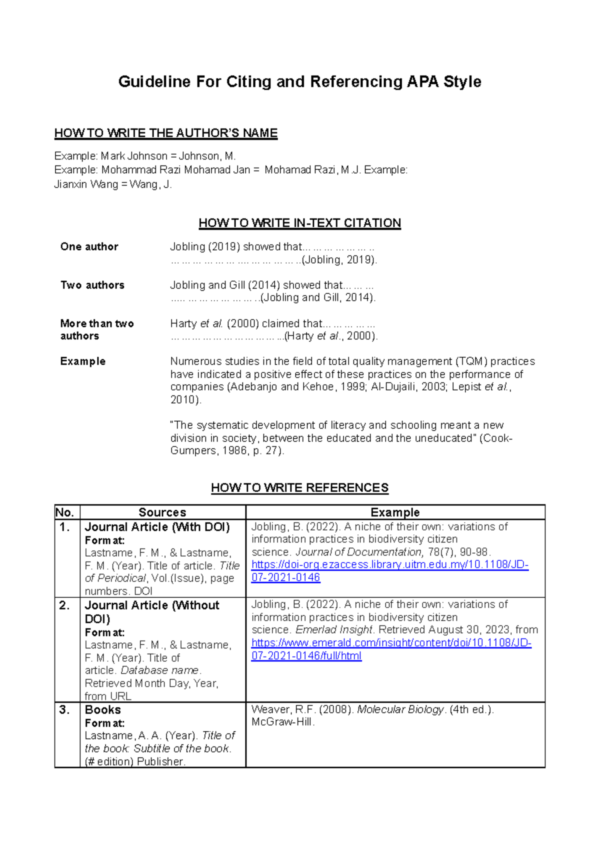 APA Style Citing & Referencing Guidelines: Essential Handbook - Studocu