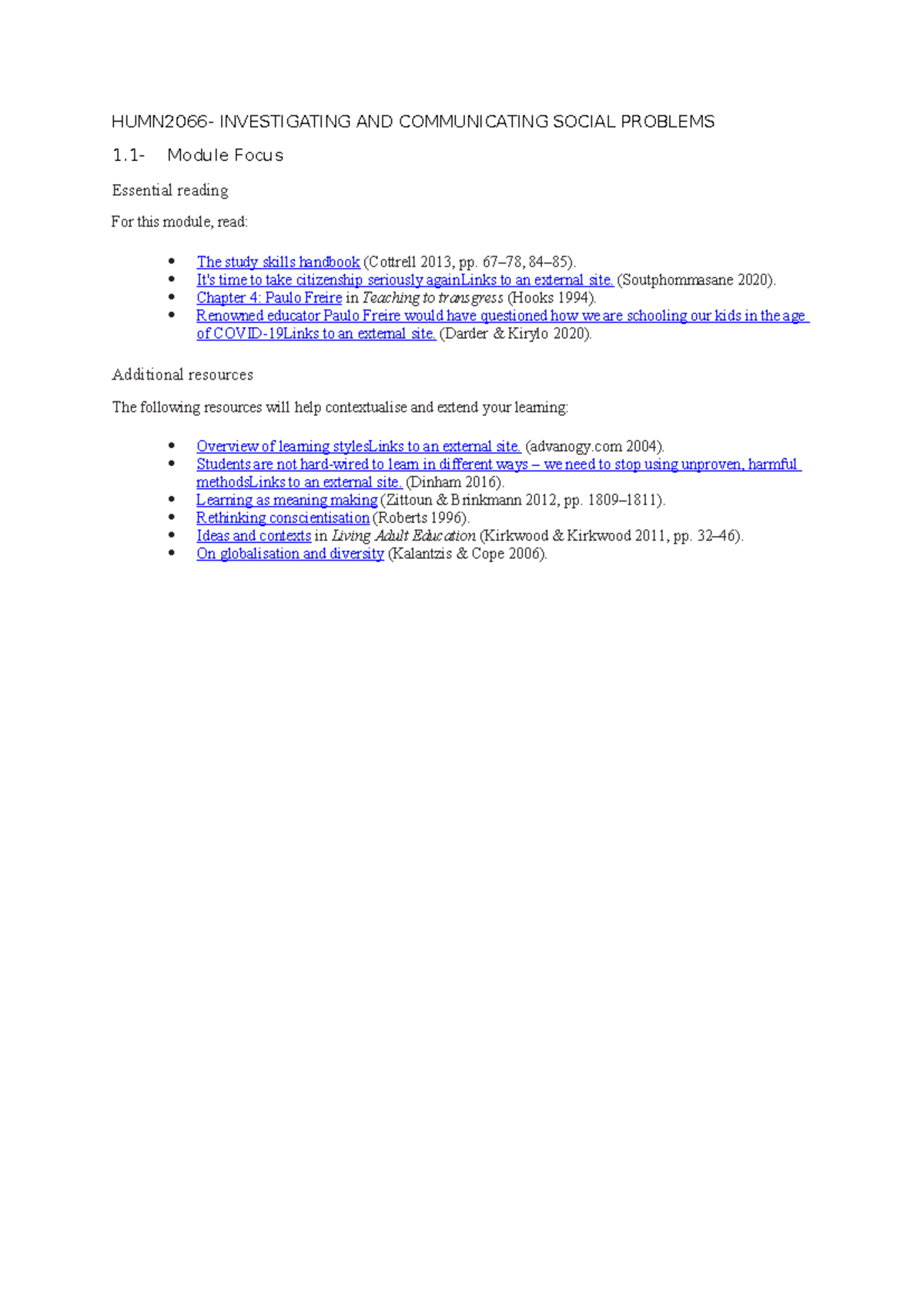 HUMN2066 - Module 1: Exploring Social Problems and Critical ...