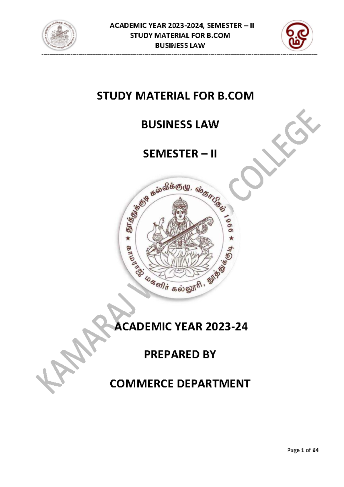 B.COM Business Law Semester II Study Material: Key Concepts and Cases ...