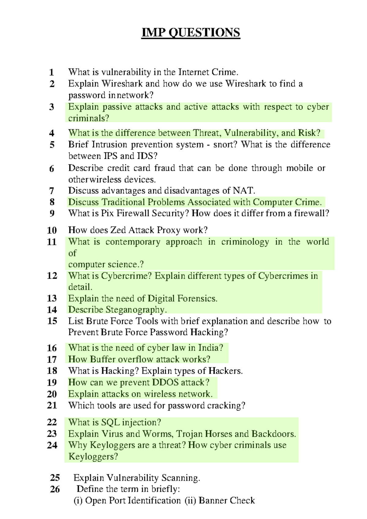 Cyber Security IMP Quiz Question Bank and Key Concepts Review - Studocu