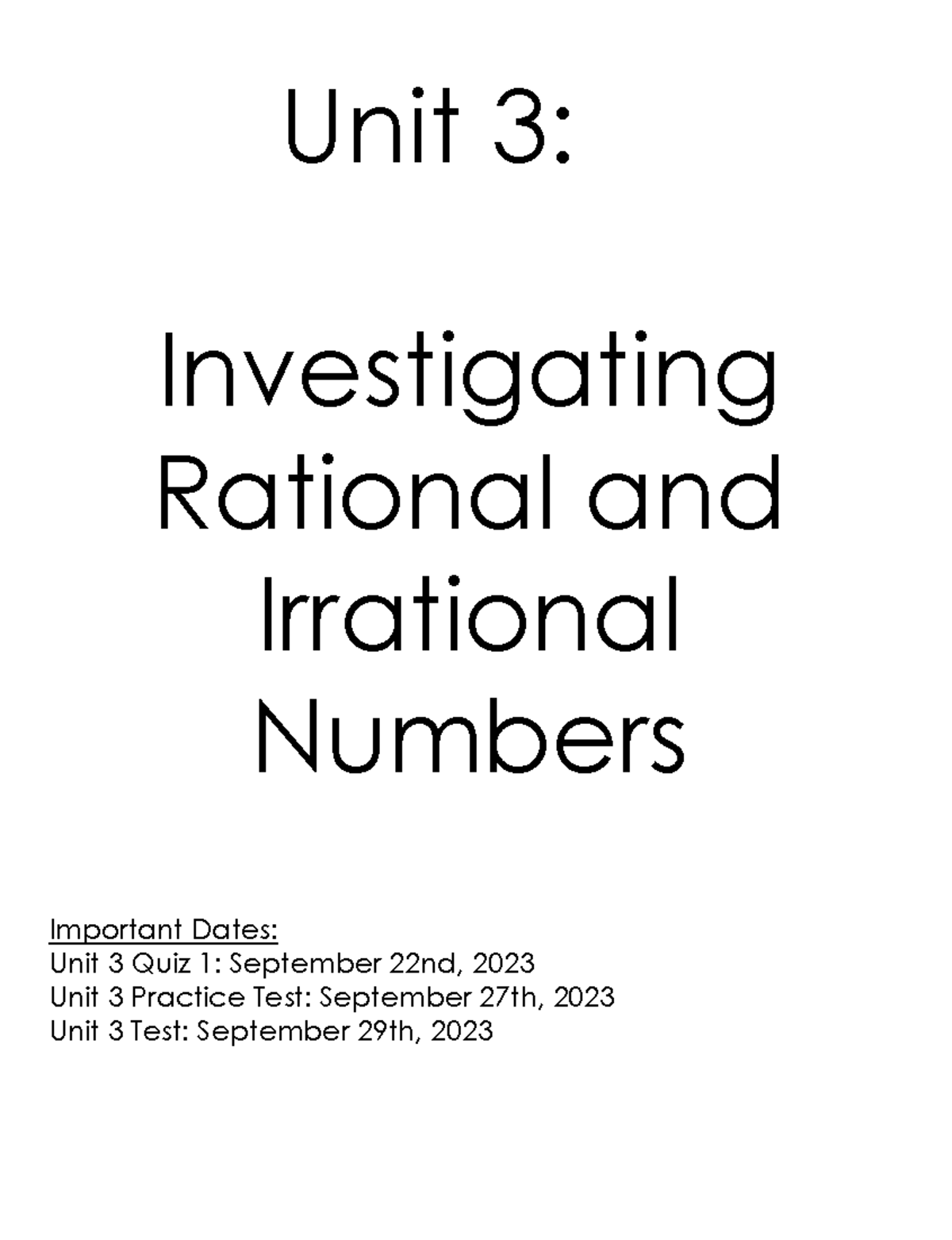 Unit 3 Notes on Rational & Irrational Numbers - Quiz Prep - Studocu