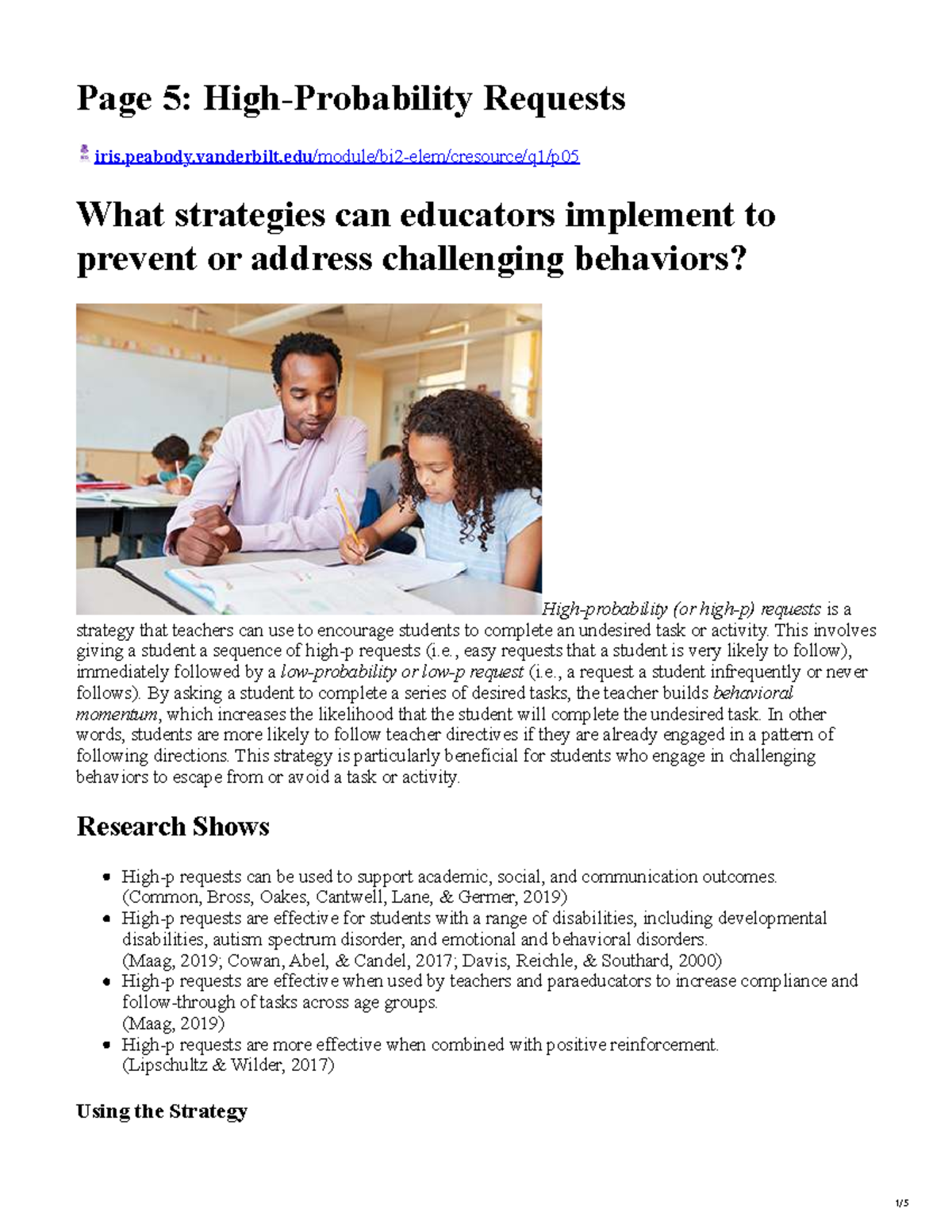 High-Probability Requests Strategy for Addressing Challenging Behaviors ...