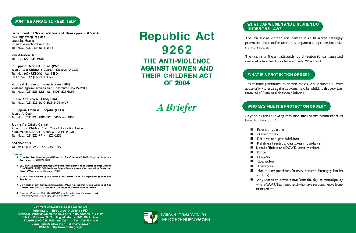 Republic Act 9262 Briefer: Protection for Women & Children - Studocu