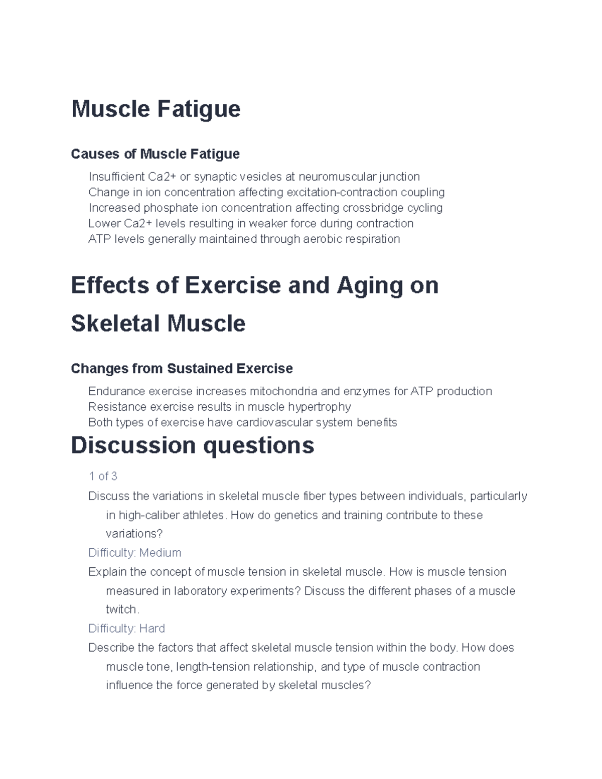 Muscle Fatigue & Exercise Effects on Skeletal Muscle (BIO 101) - Studocu