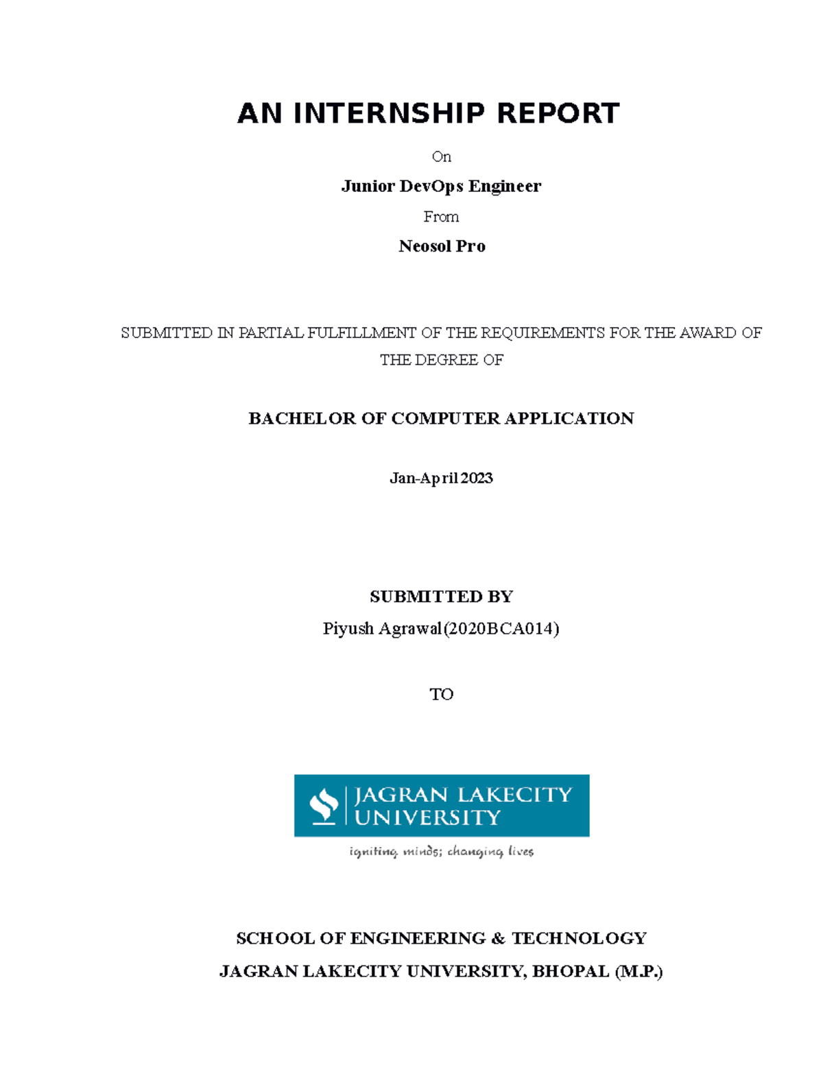 Bca internship file format - AN INTERNSHIP REPORT On Junior DevOps Engineer From Neosol Pro ...