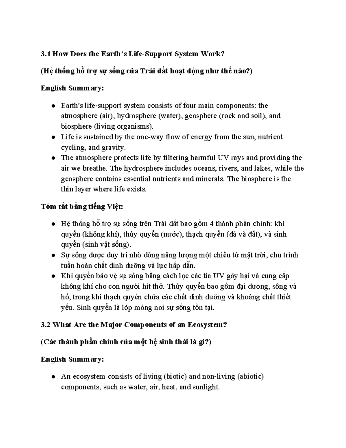 Chapter 3: Understanding Earth's Life Support Systems and Ecosystems ...