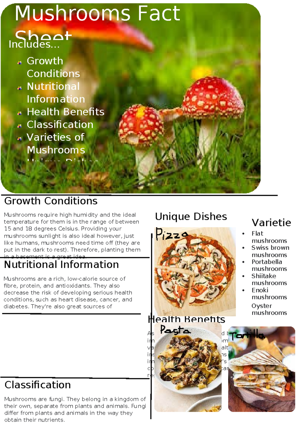 Mushrooms Fact Sheet: Growth, Nutrition, Health Benefits & Varieties ...