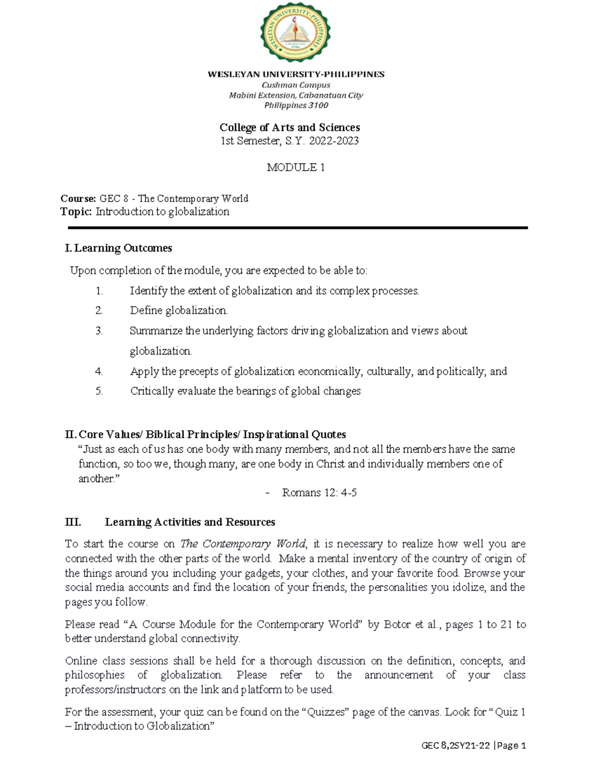 GEC 8 Module 1: Understanding Globalization Concepts and Impact - Studocu