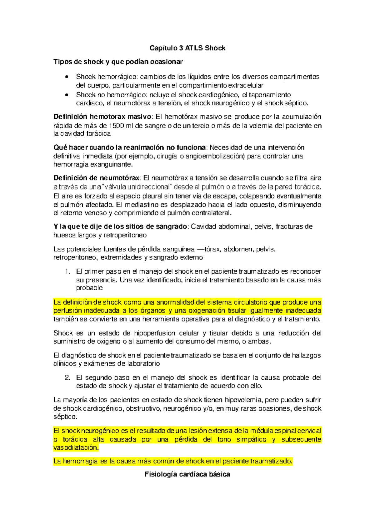Capítulo 3 ATLS Shock: Tipos, Manejo y Fisiopatología del Shock - Studocu
