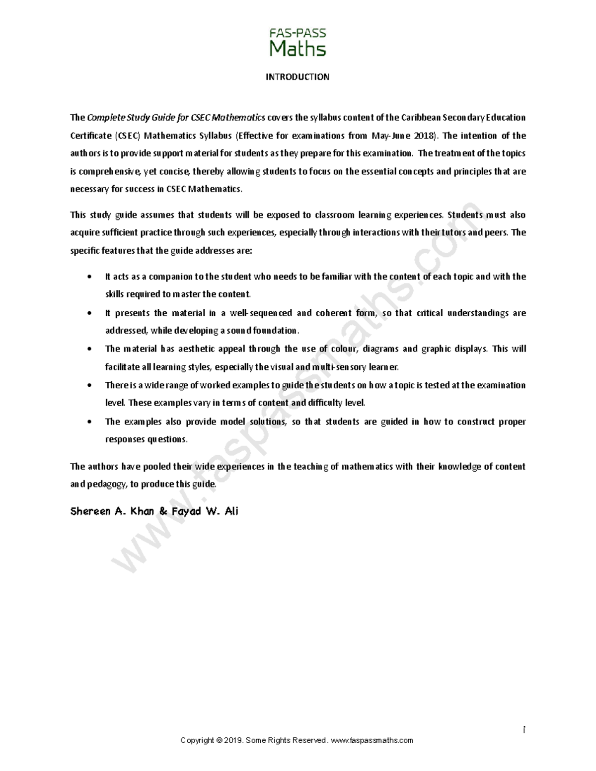 MSG-00-Contents-and-Introduction - faspassmaths i INTRODUCTION The ...