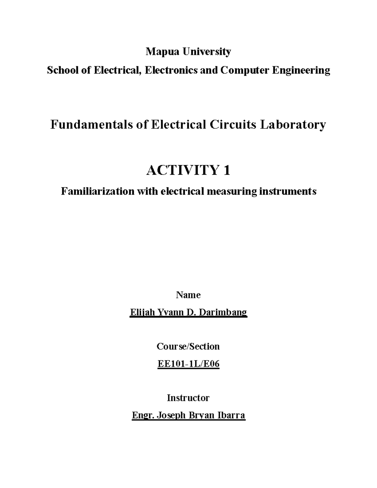 Experiment 1 - Mapua University School of Electrical, Electronics and ...