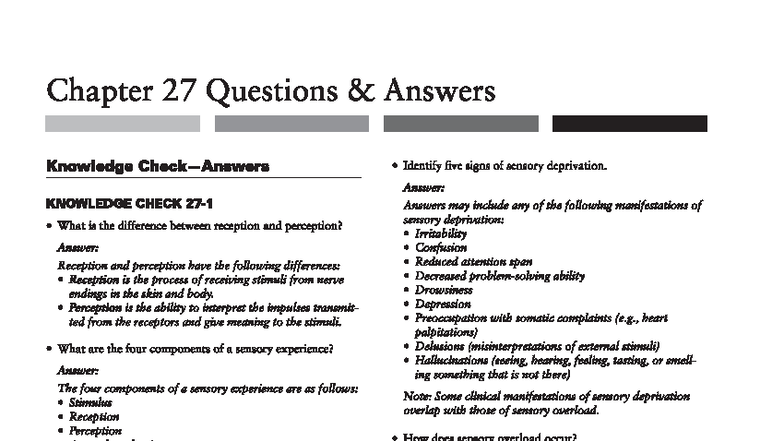 Ch27 - Sensory Function: Questions & Answers - Studocu