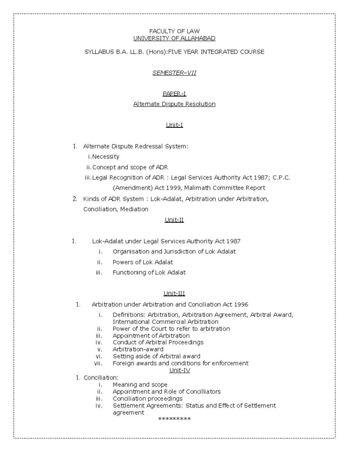 Ballb 7th Sem Syllabus Overview for 2024-25: Papers I-VI - Studocu