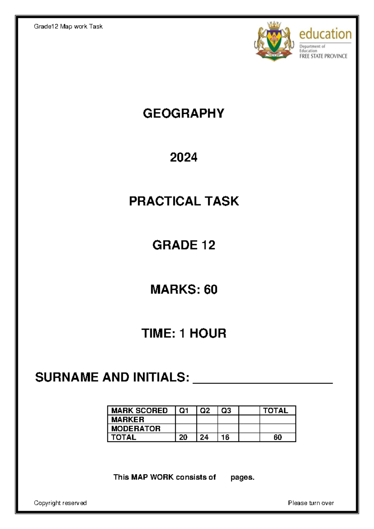 Grade 12 Geography 2024 Map Work Task: Queenstown Practical QP - Studocu