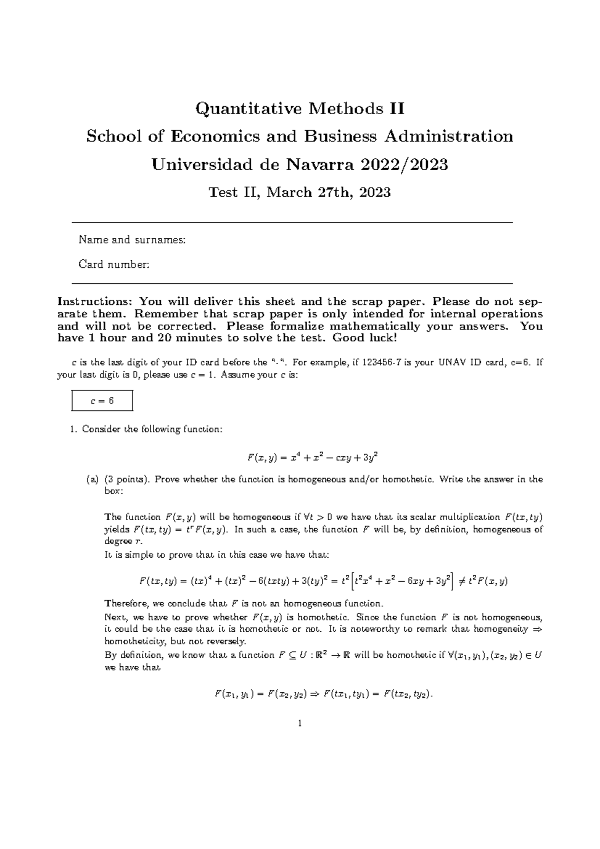 Test II Solutions - Quantitative Methods II (2023) - Studocu