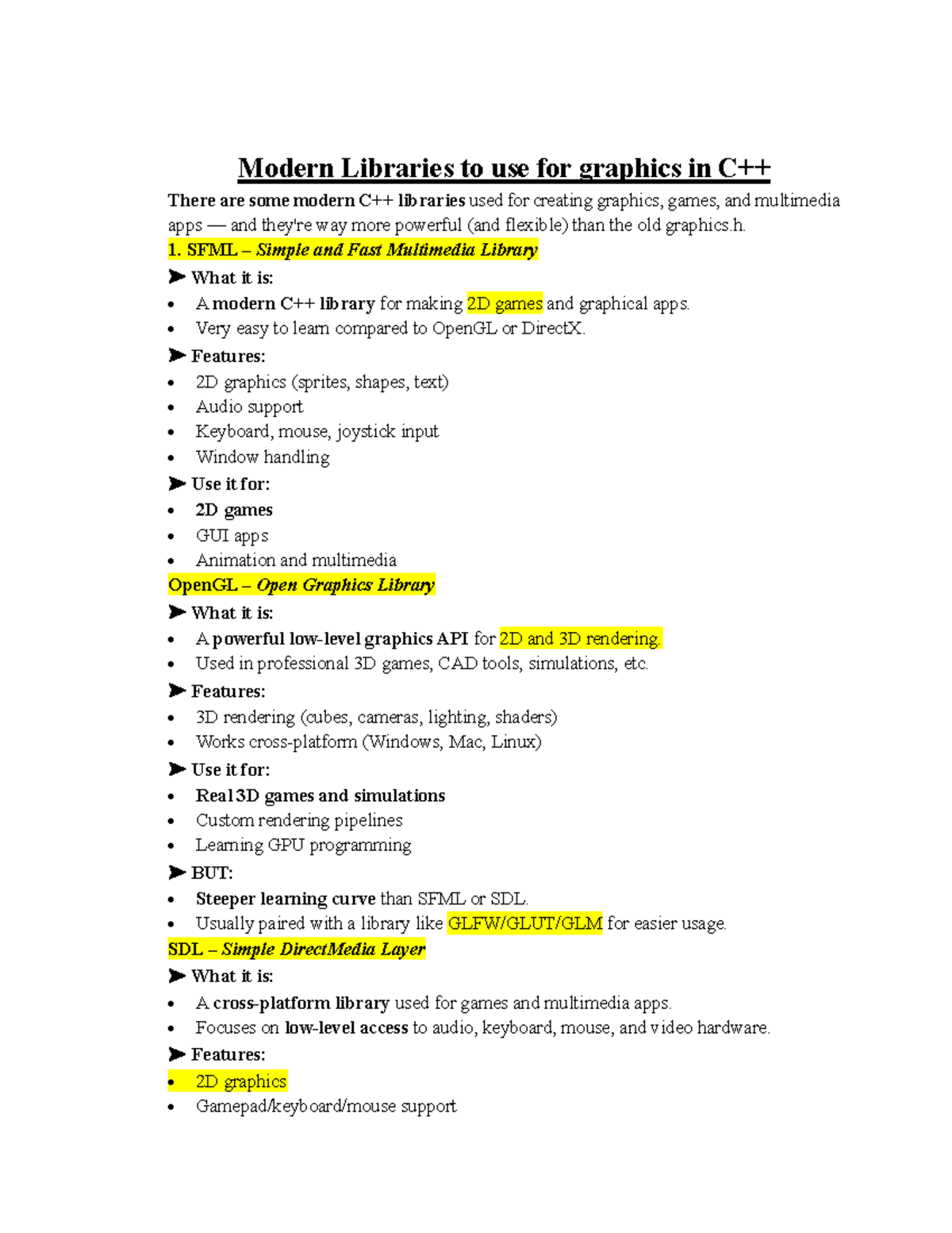 Modern Graphics Libraries for C++: SFML, OpenGL, SDL Overview - Studocu