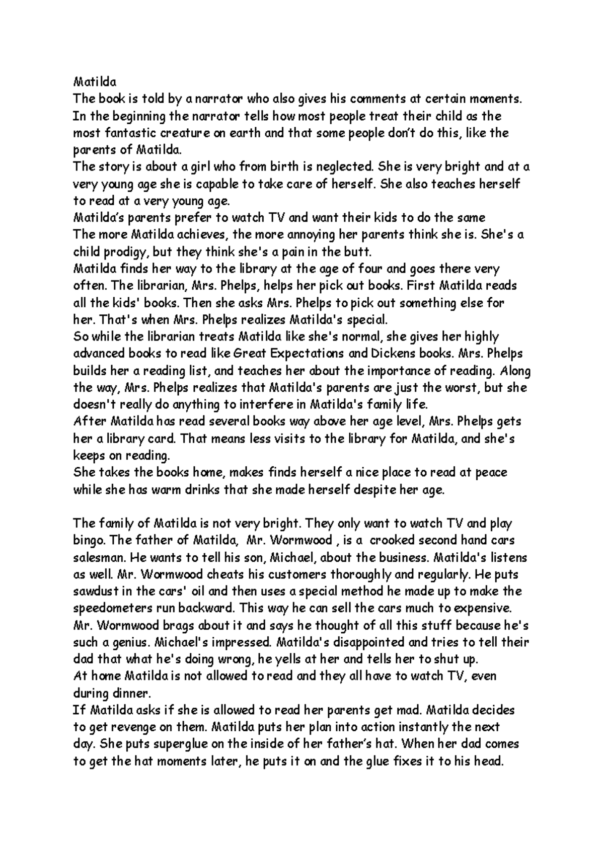 Matilda - Roald Dahl - Complete Summary for Excellent Grades - Studeersnel