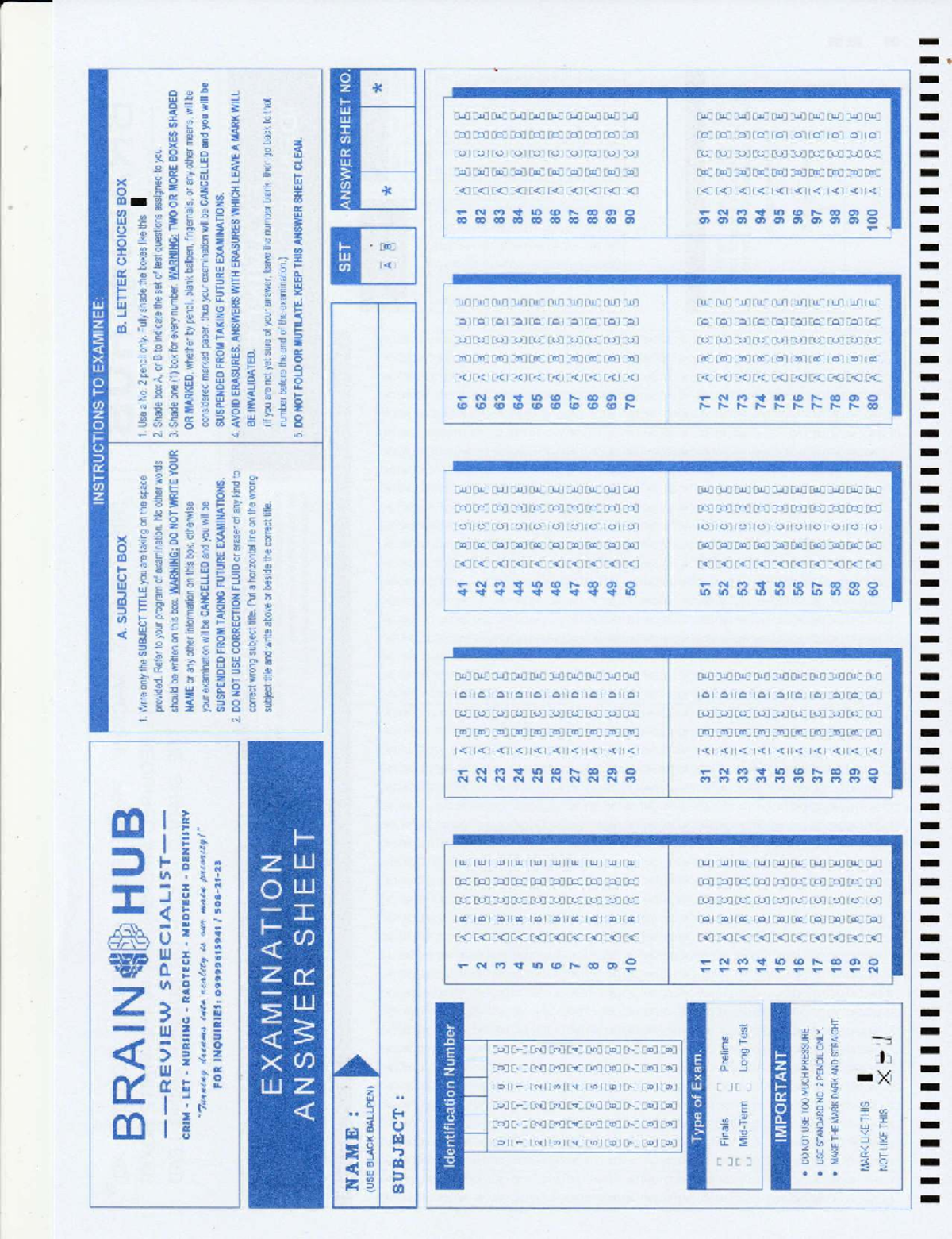 Scantron Sheet - MEDS Exam Preparation Guide - Studocu