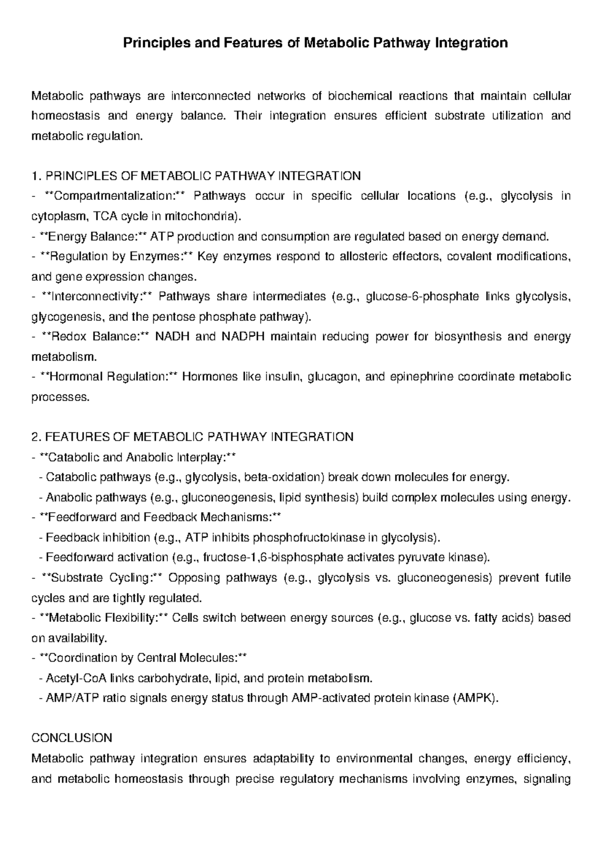 Metabolic Pathway Integration - Principles and Features of Metabolic ...