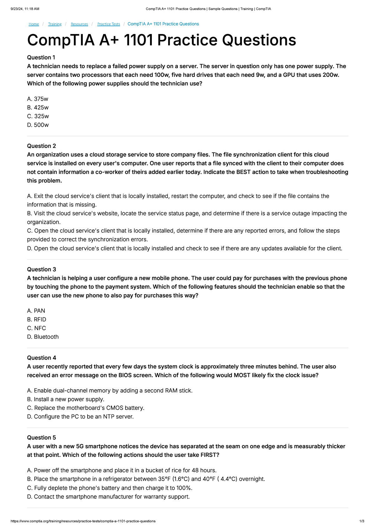 CompTIA A+ 1101 Practice Questions: Sample Test & Training Resources ...