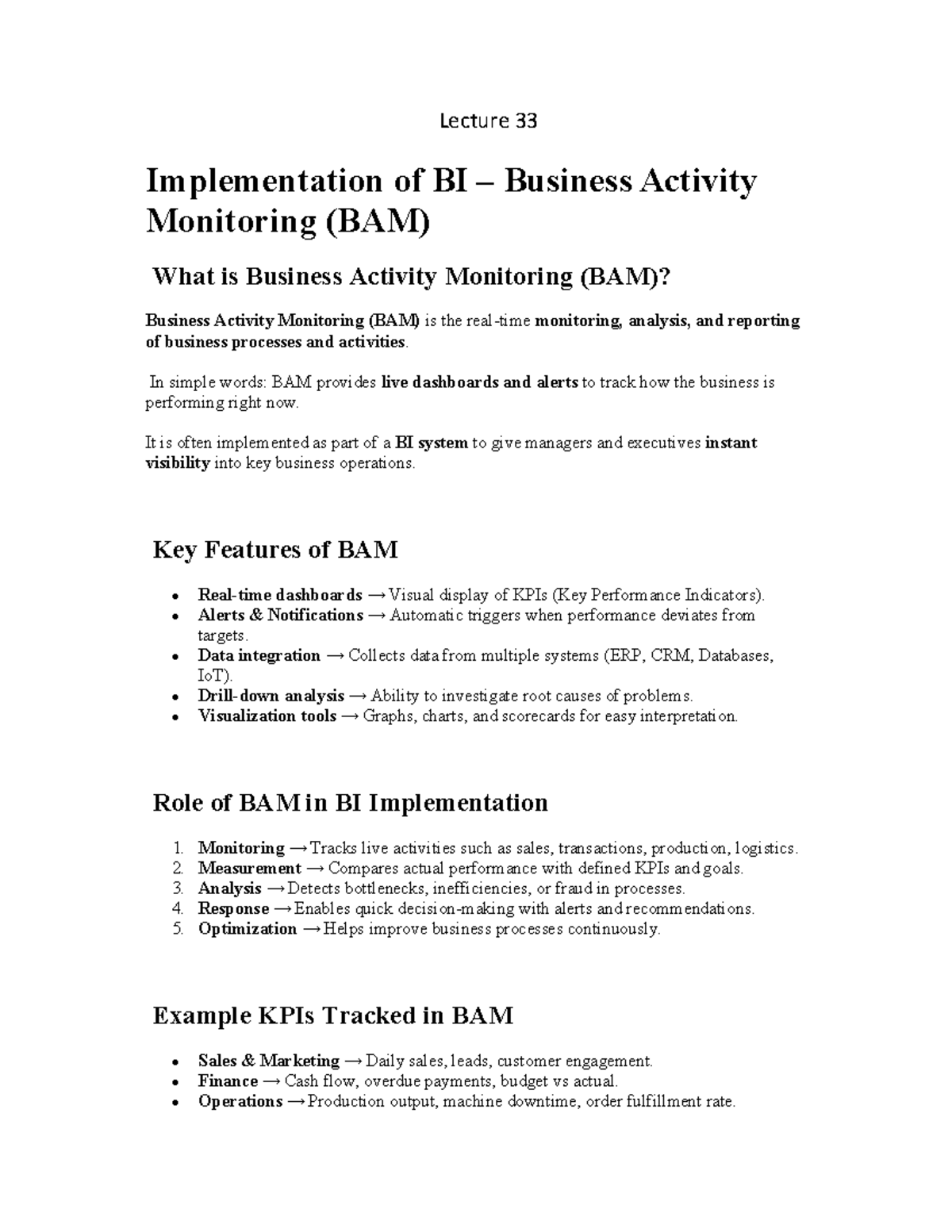 BIA Unit 5: Business Activity Monitoring (BAM) and Root Cause Analysis ...