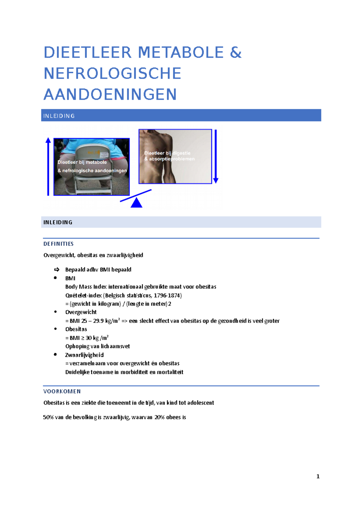Dieetleer en Obesitas: Metabole en Nefrologische Aspecten - Studocu