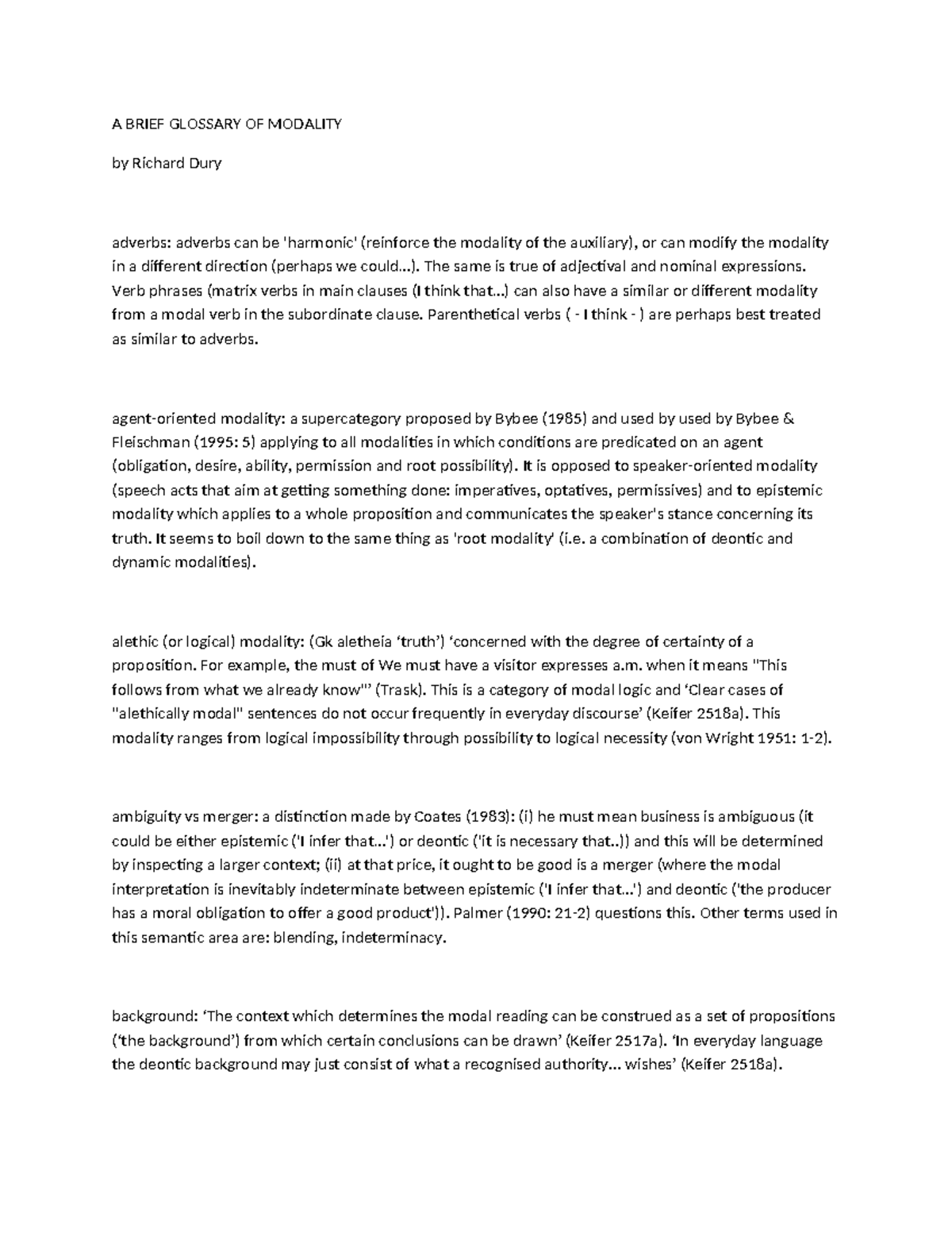 A Comprehensive Glossary of Modality in Linguistics - Studocu