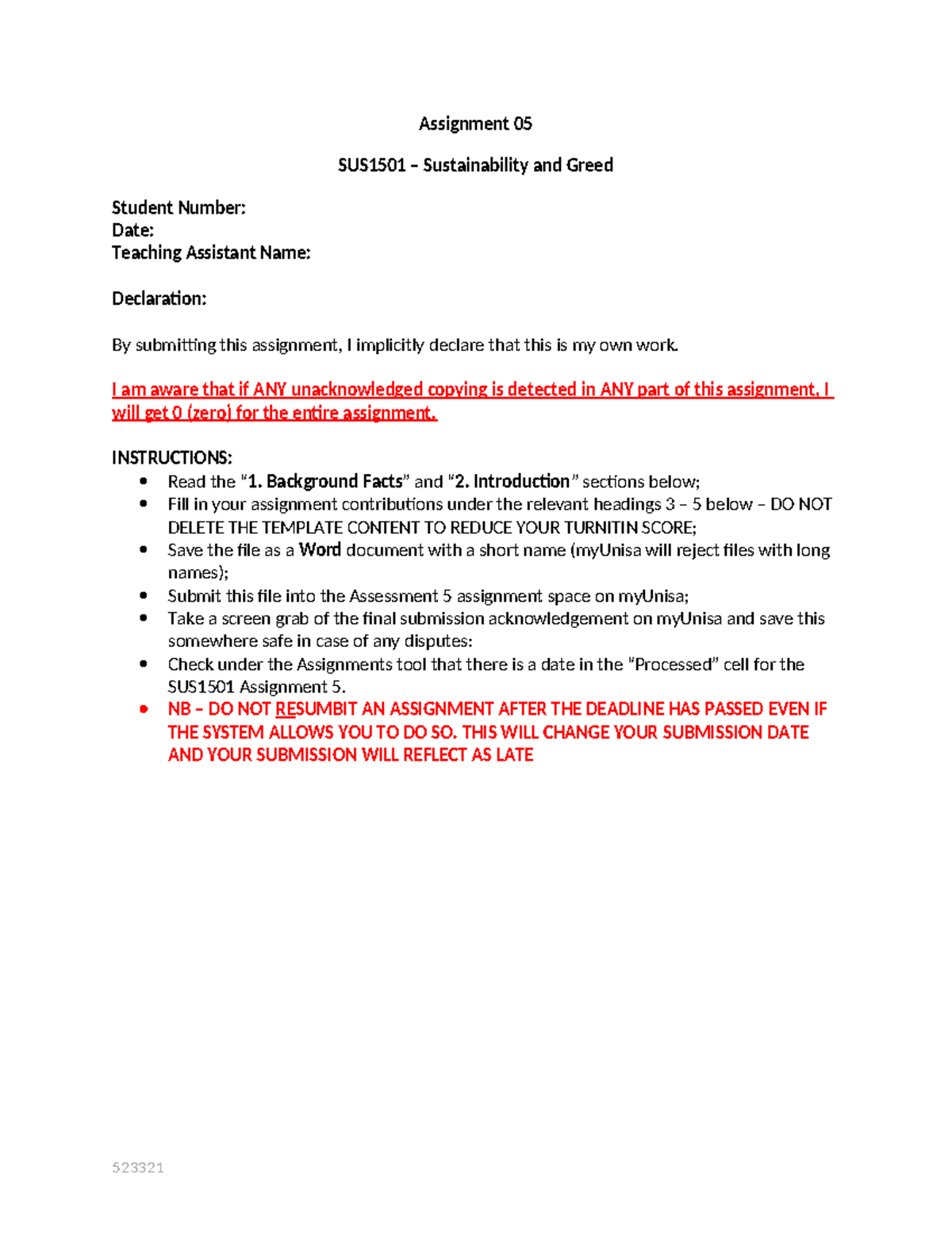 Assessment 5 Template 25-S1 - Assignment 05 SUS1501 – Sustainability ...