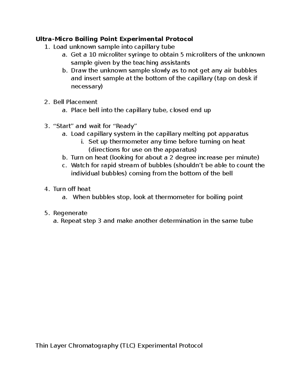 OChem Protocol Week 1: Ultra-Micro Boiling Point & TLC Methods - Studocu