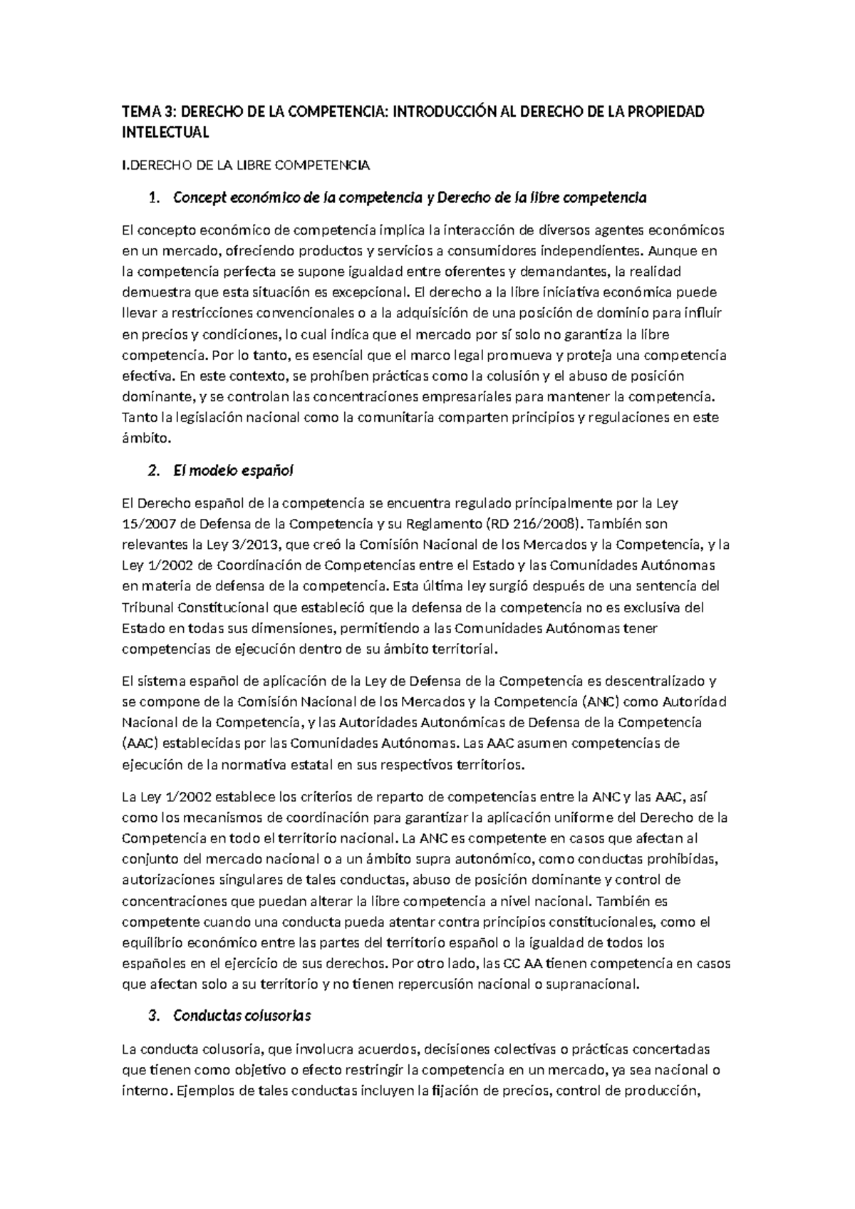 TEMA 3: DERECHO DE LA COMPETENCIA Y PROPIEDAD INTELECTUAL - Studocu