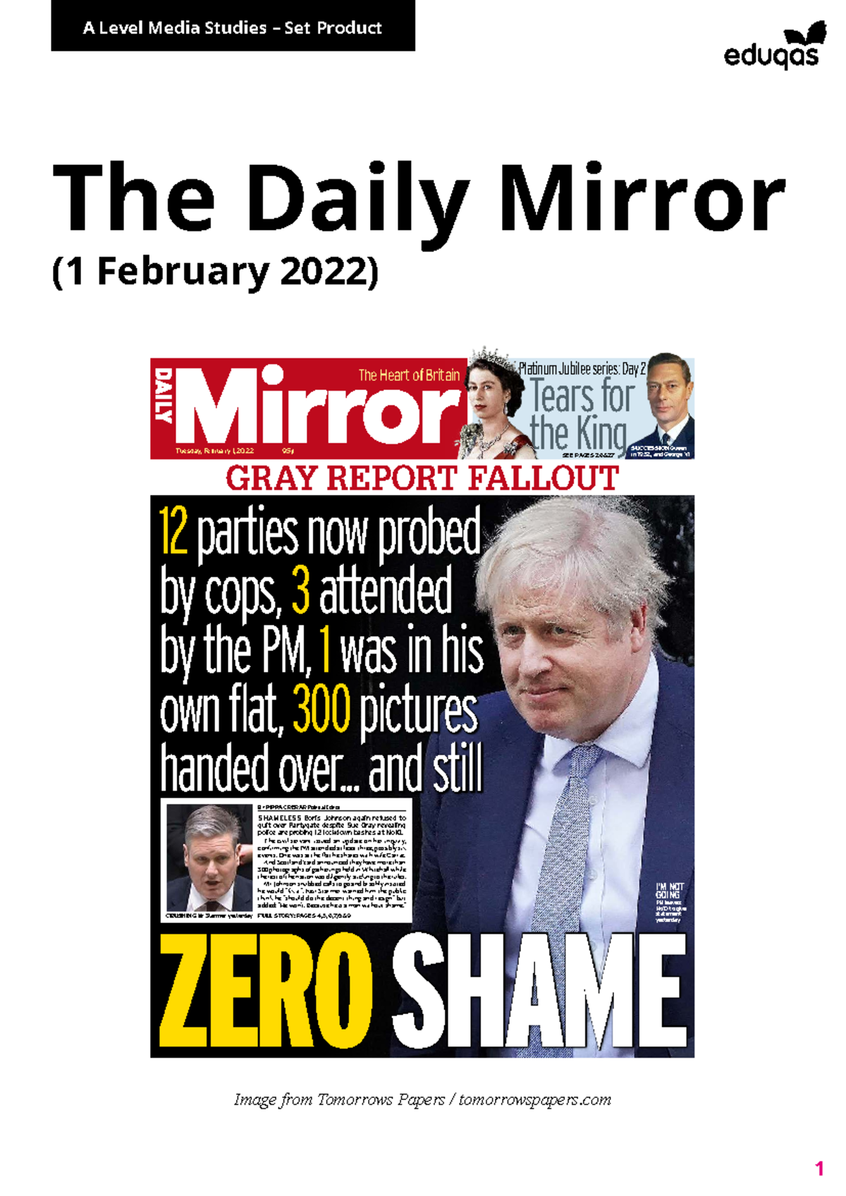 A Level Media Studies: Analysis of The Daily Mirror (Feb 1, 2022) - Studocu