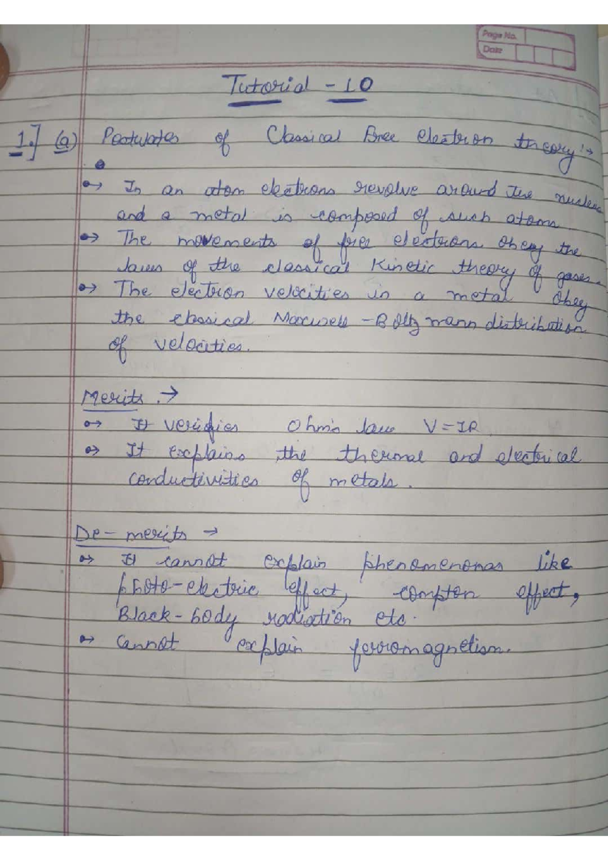 Tut-10 - based on kronig penny model - Page No. Date Tutorial 10 1 (a ...