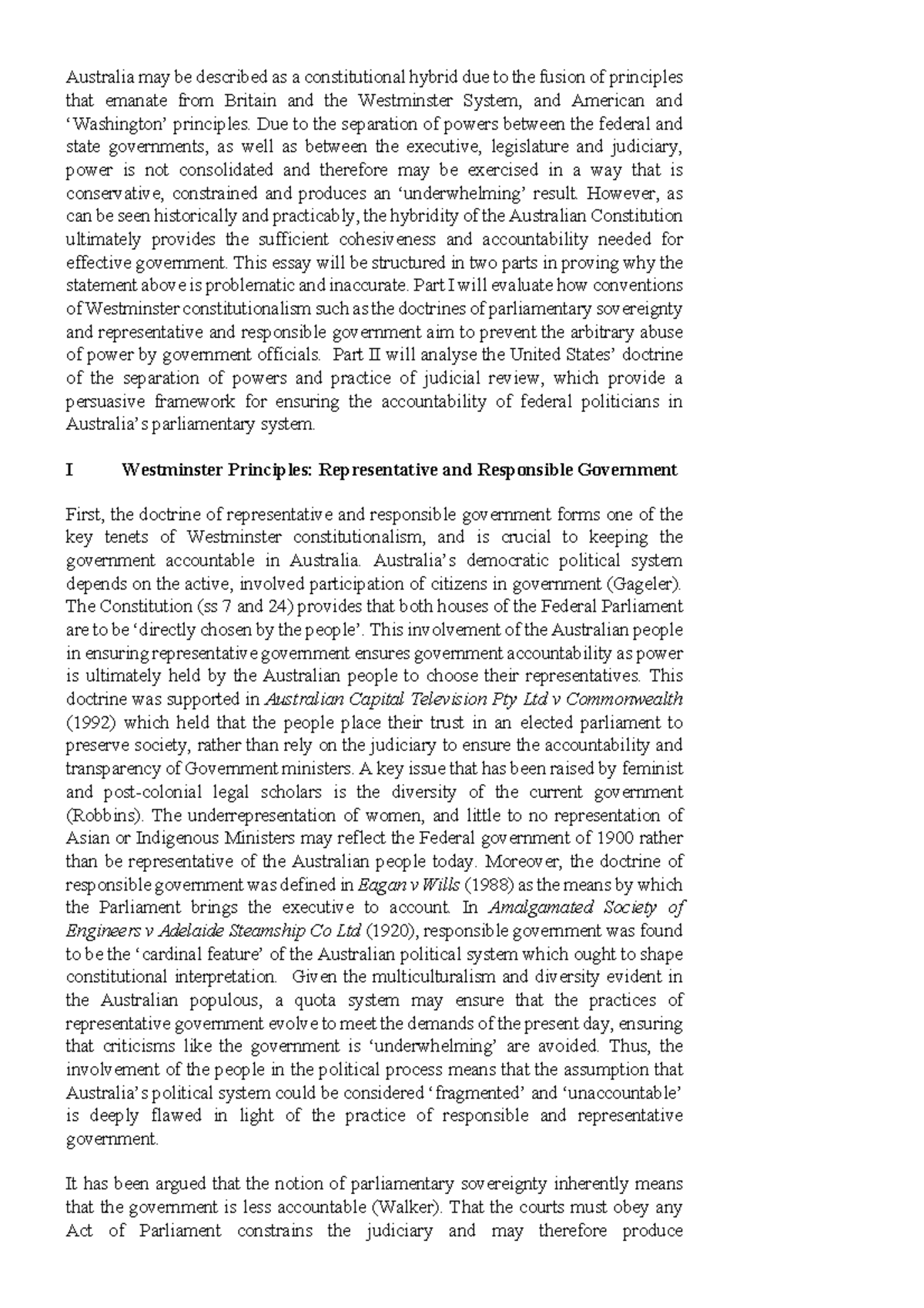 PPL Example essay - constitutional hybrid - Australia may be described ...