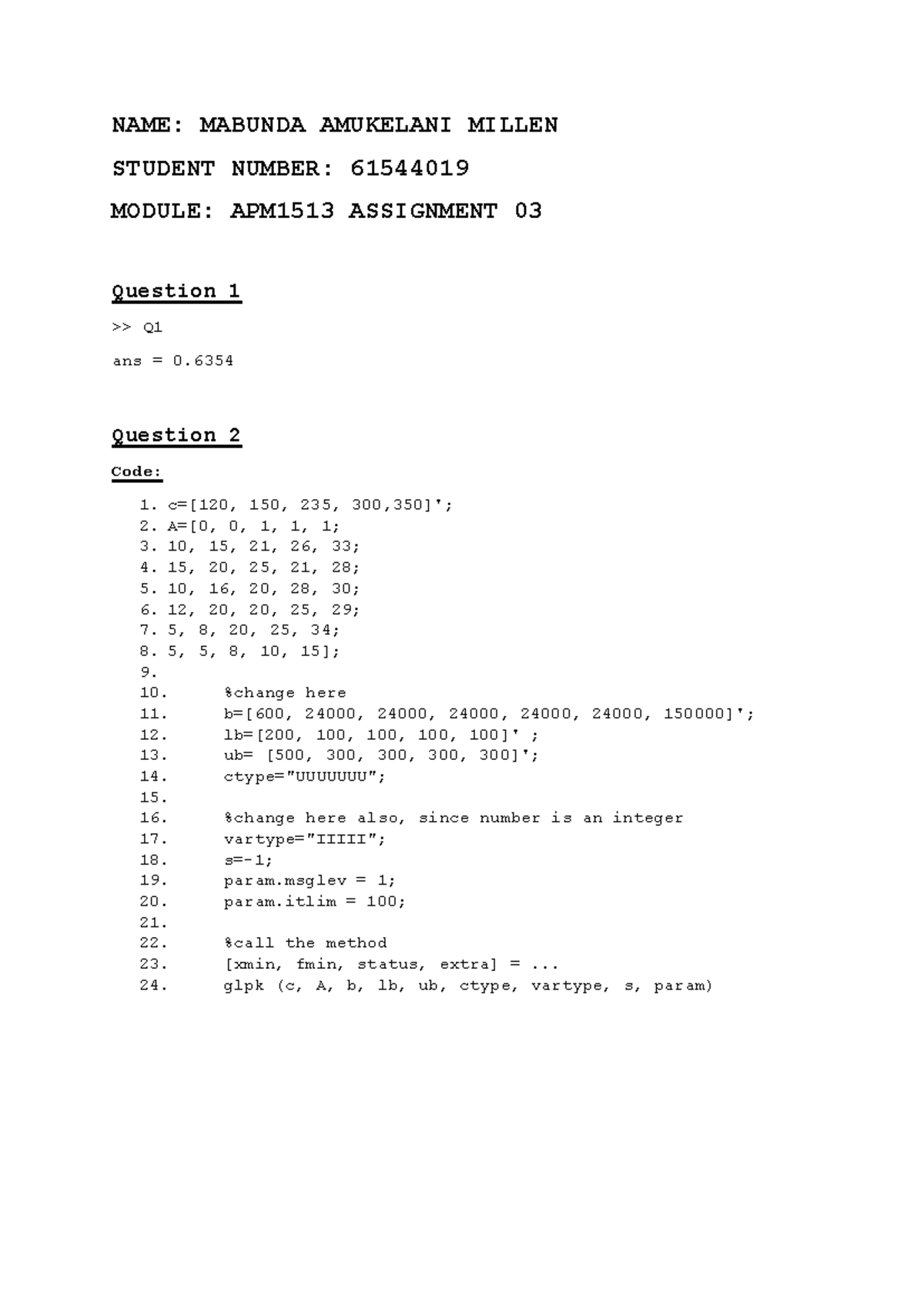 APM1513 Assignment 03 - Detailed Solutions and Code - Studocu