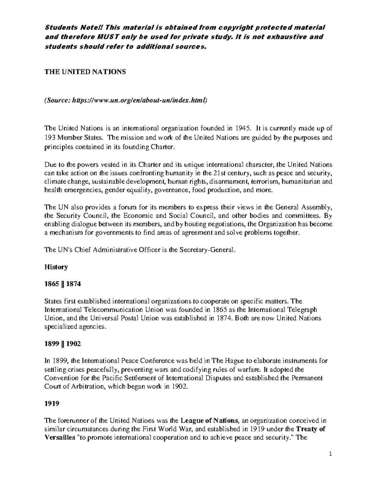 Week 2 Lecture Notes: The United Nations Overview and Functions - Studocu