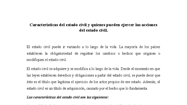 Características del Estado Civil y sus Implicaciones Jurídicas - Studocu