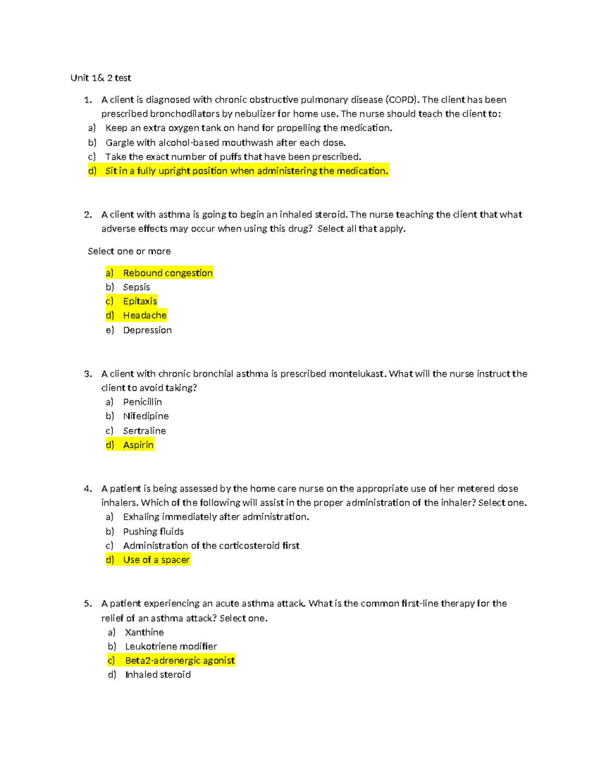 Unit 1 2 test - Pharmacology test 1 and 2 combined - Unit 1& 2 test 1 ...