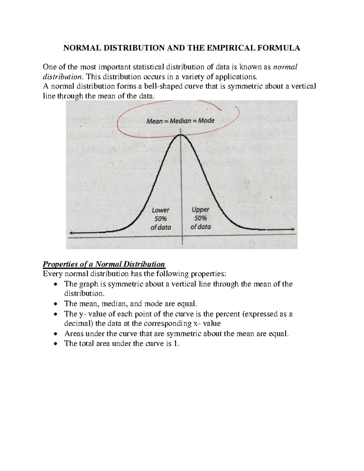 Normal Distribution AND THE Empirical Formula - NORMAL DISTRIBUTION AND ...