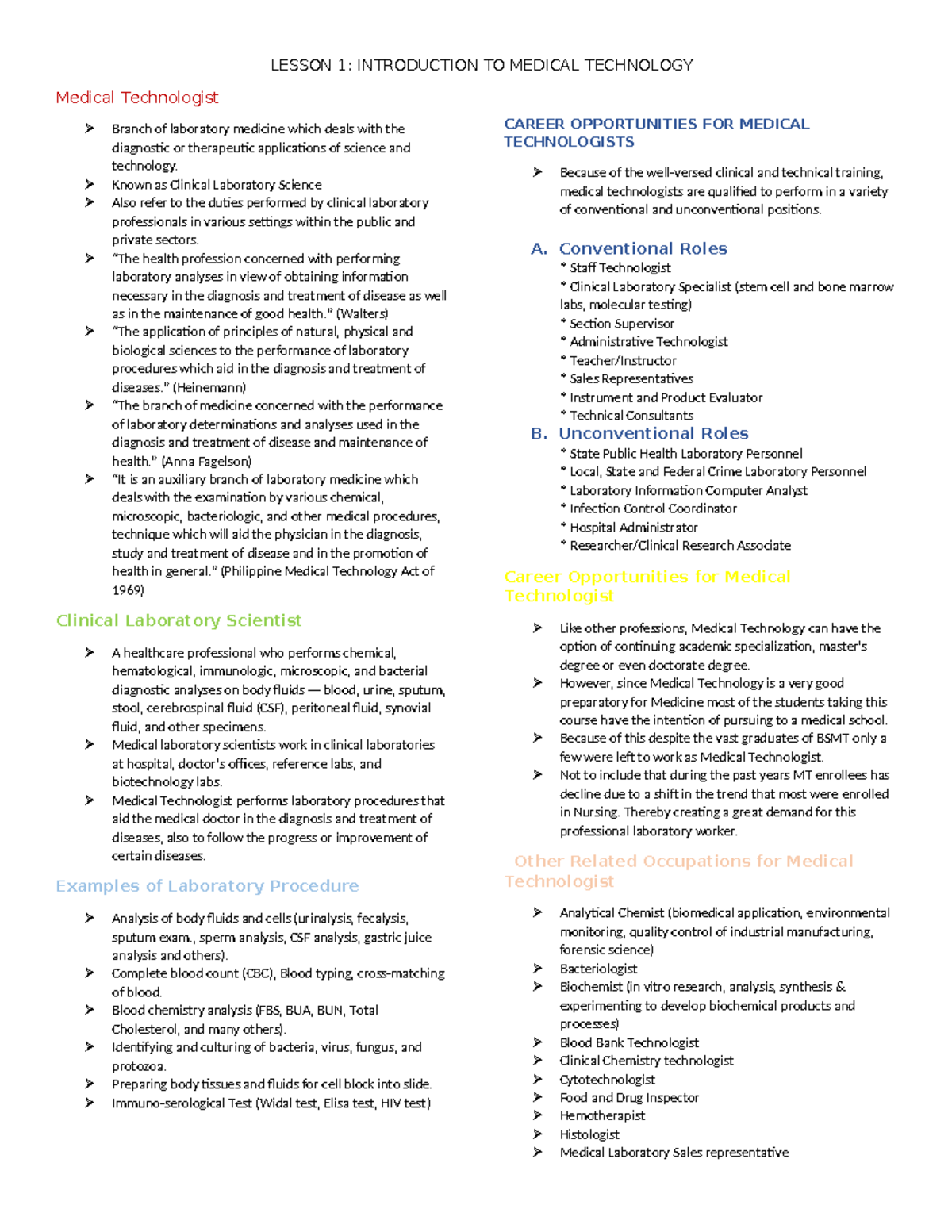 PMLS- Lesson 1: Introduction to Medical Technology Overview - Studocu